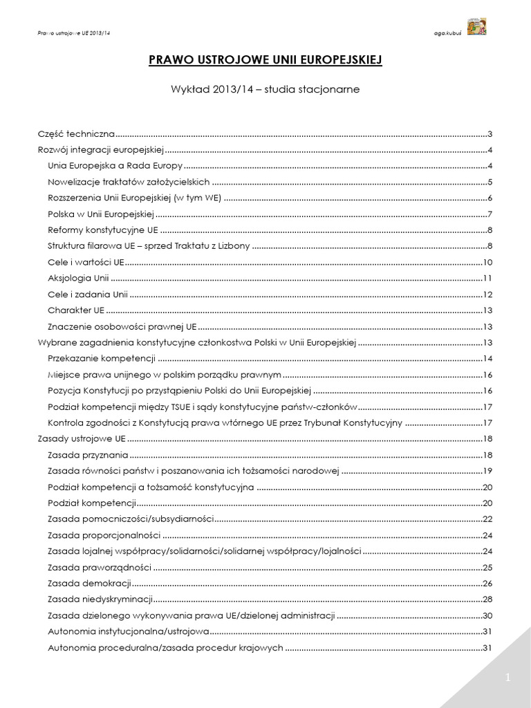 Prawo Ustrojowe Unii Europejskiej | PDF