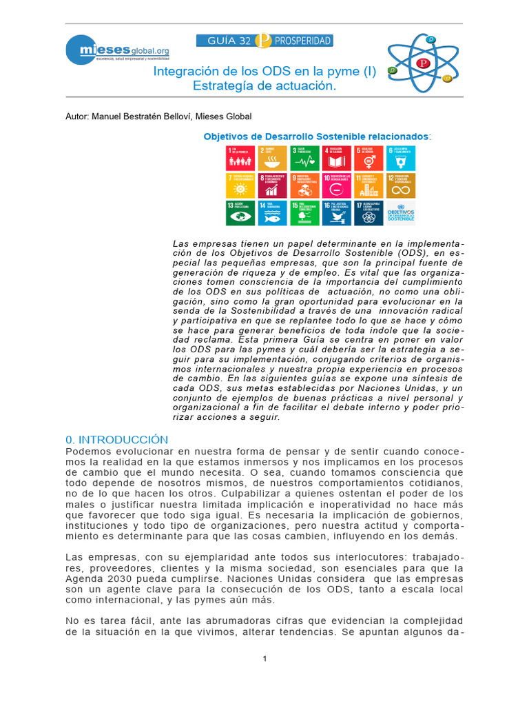 Integración de Los ODS en La Pyme (I) Estrategía de Actuación | PDF