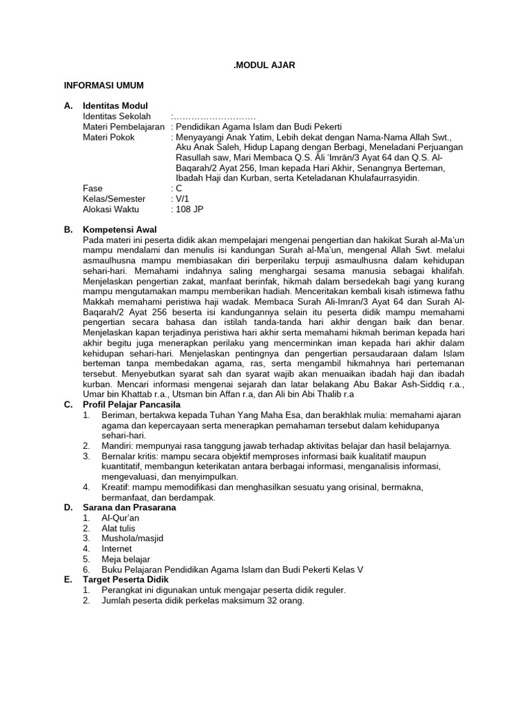 Modul Ajar - PAI V - SD | PDF | Karier & Perkembangan | Kesehatan Holistik