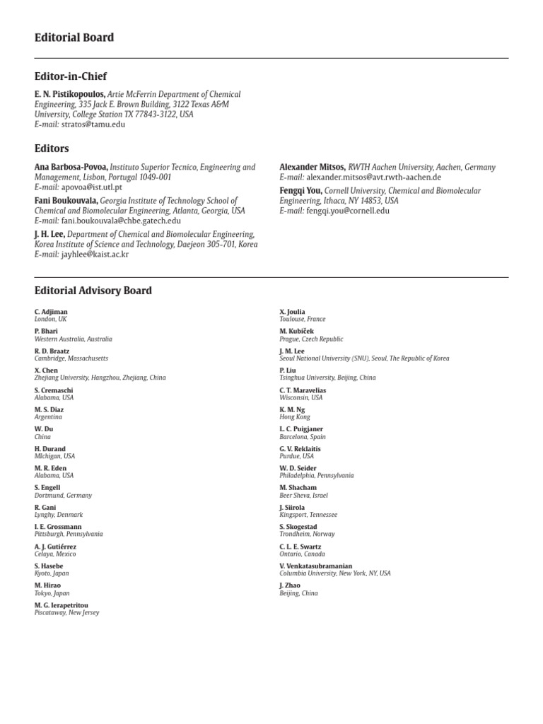 Editorial Board - 2024 - Computers - Chemical Engineering | PDF