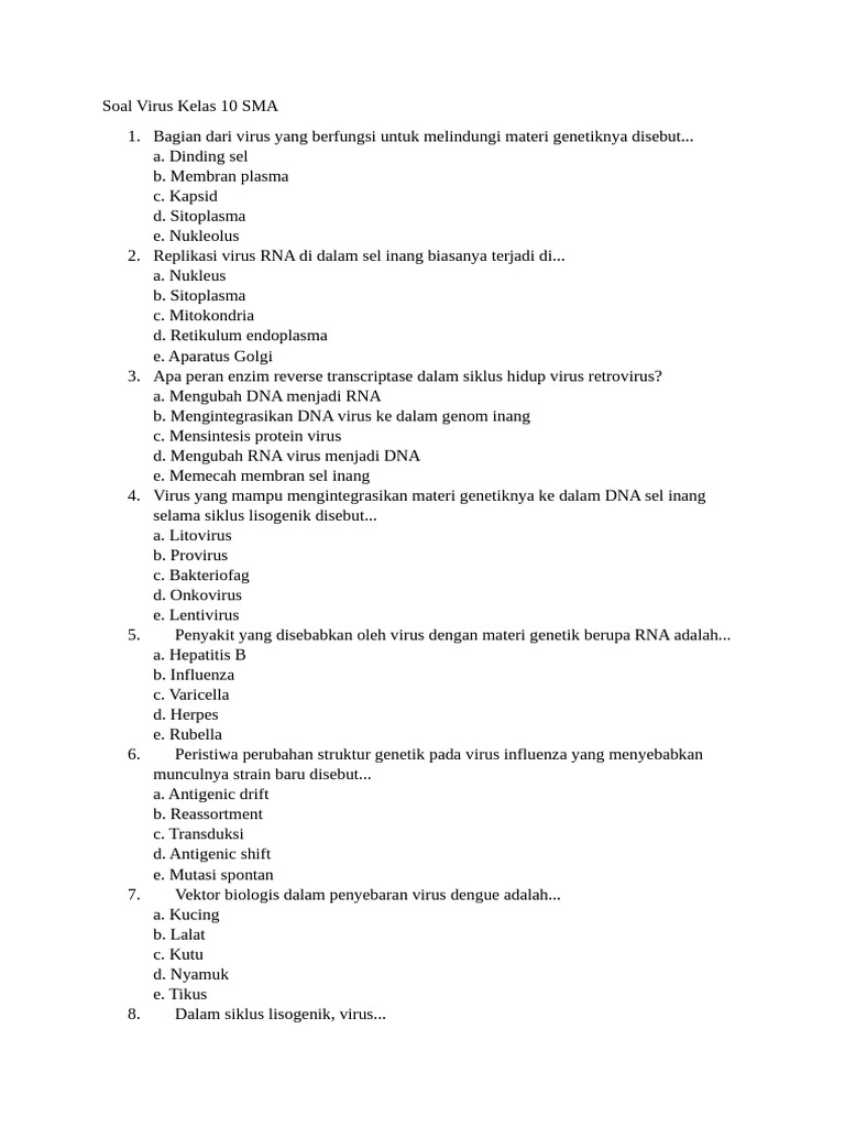 Soal Virus Kelas 10 SMA | PDF