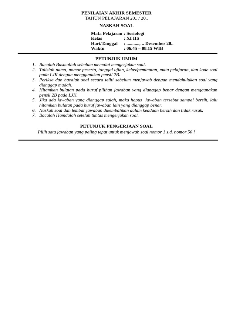Soal Sosiologi Kelas XI IIS | PDF