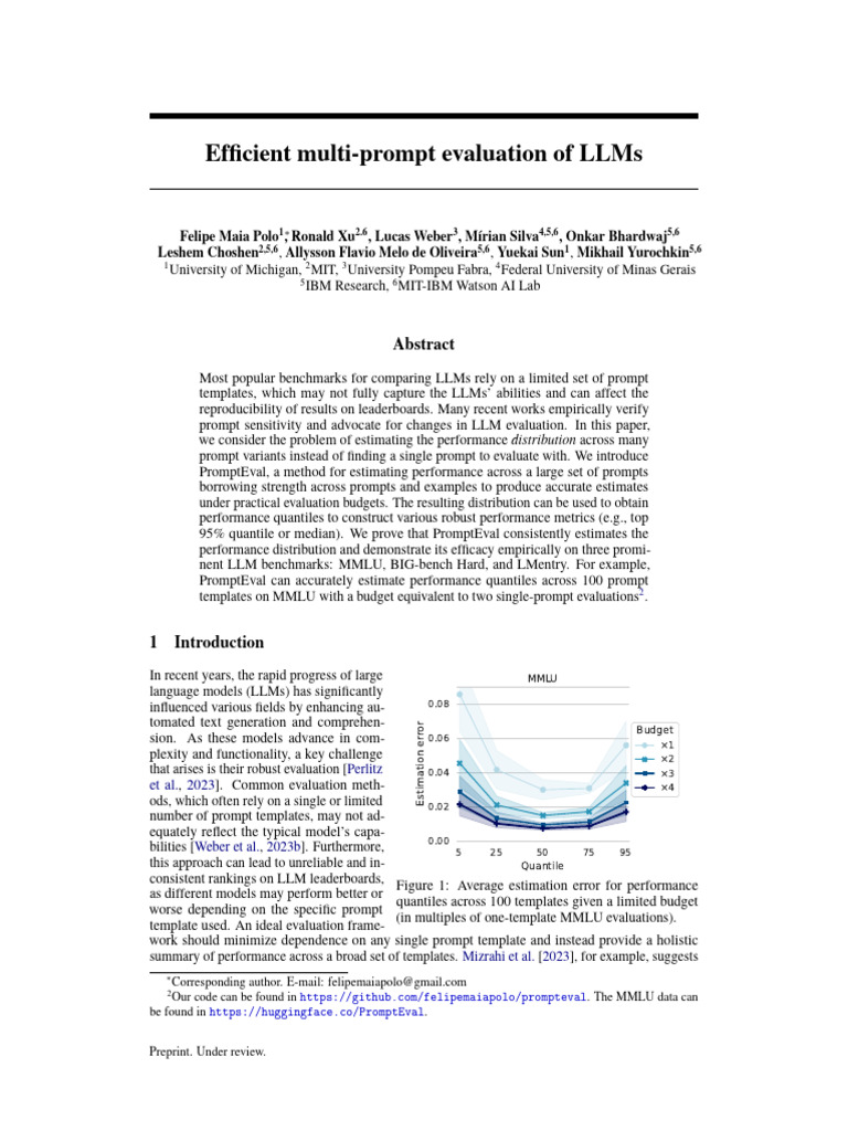 Efficient Multi-Prompt Evaluation of LLMs | PDF