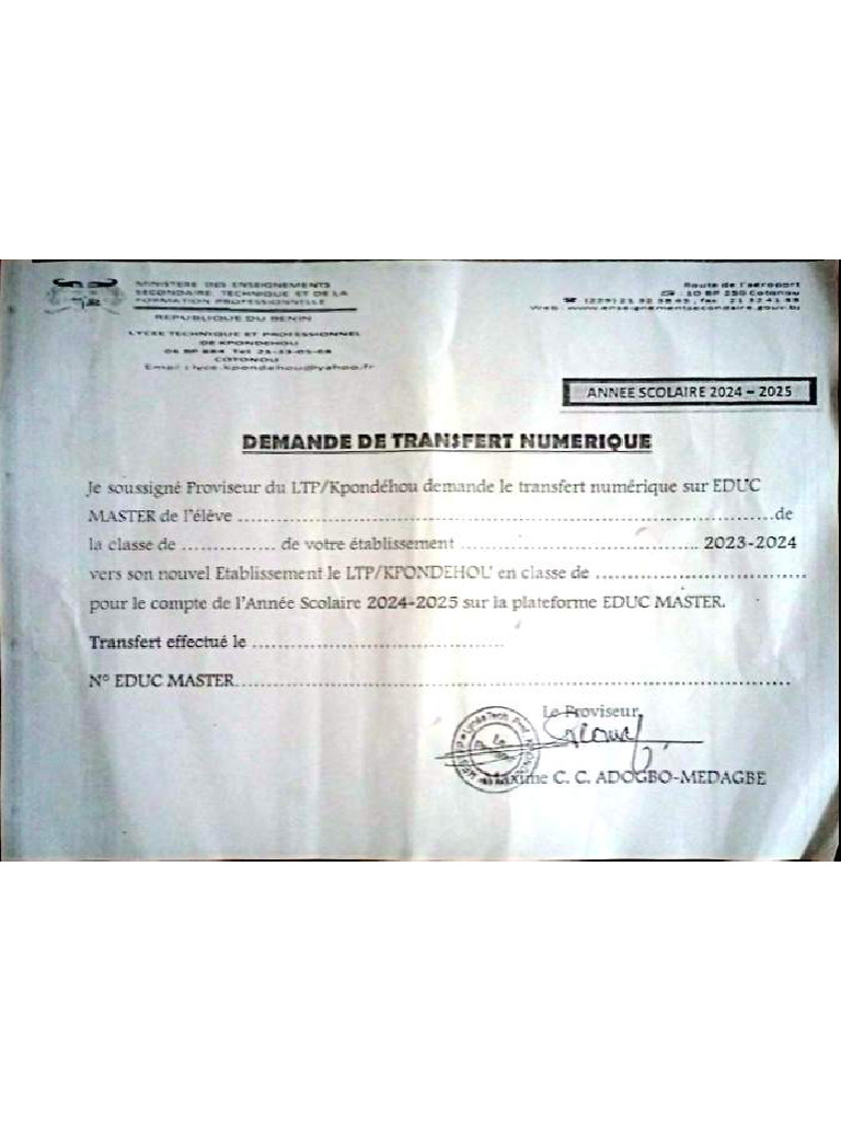 Demande de Transfert | PDF