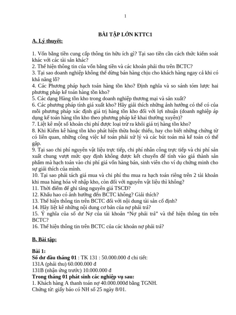BÀI TẬP LỚN KTTC1 | PDF