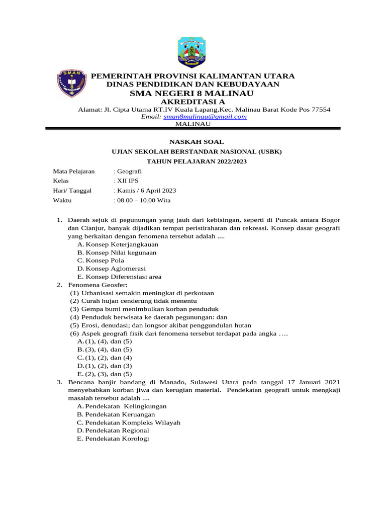 Master Soal Ujian Sekolah 2023 | PDF