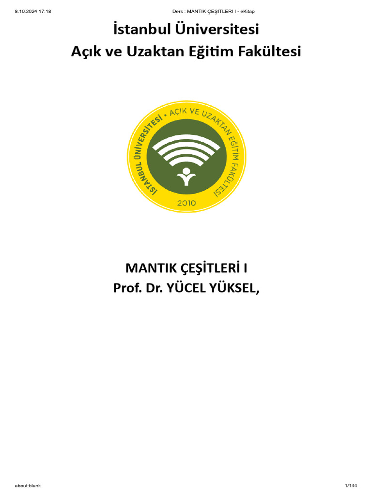 Ders - MANTIK ÇEŞİTLERİ I - Ekitap | PDF
