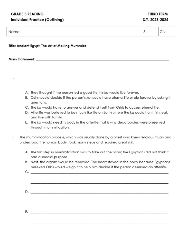 Individual Practice (Ancient Egypt The Art of Making Mummies) Answer ...