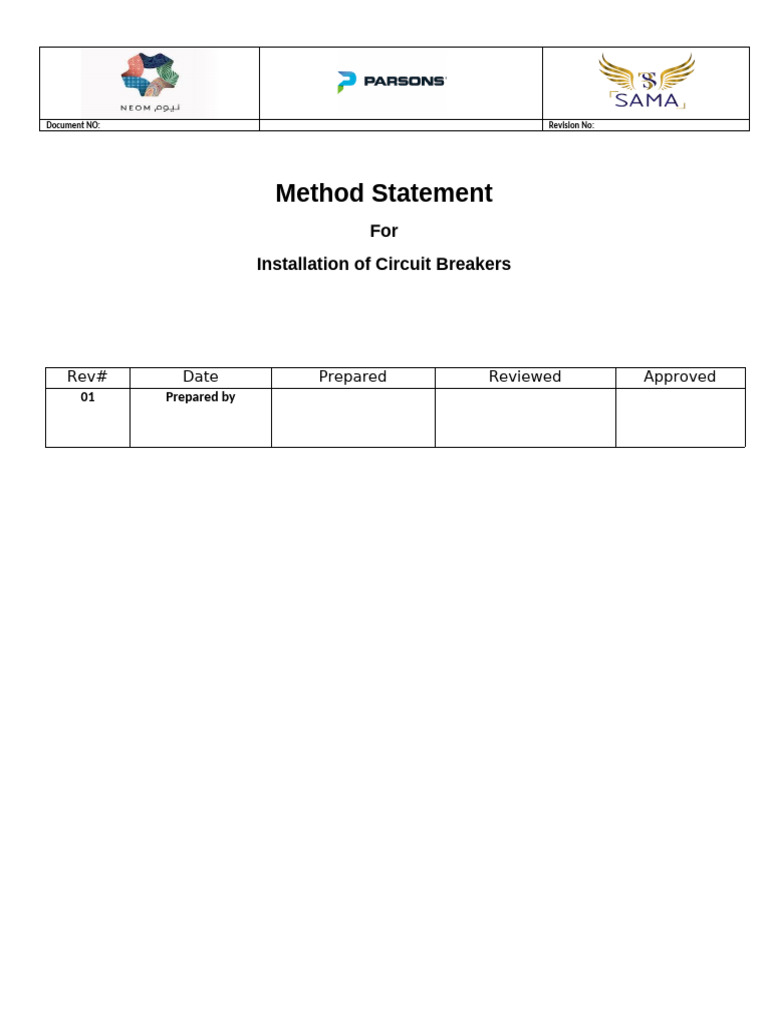 Method Statement For Installation of Circuit Breakers | PDF