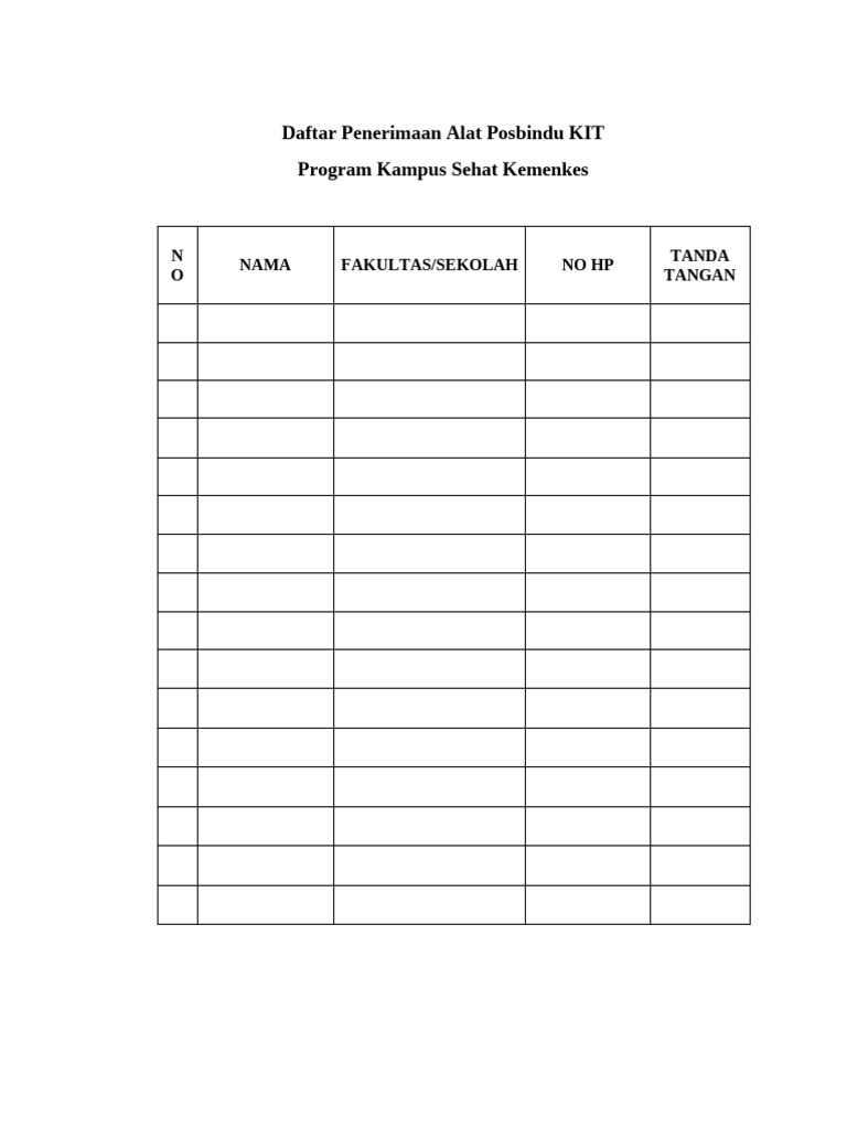 Daftar Penerimaan Alat Posbindu KIT | PDF