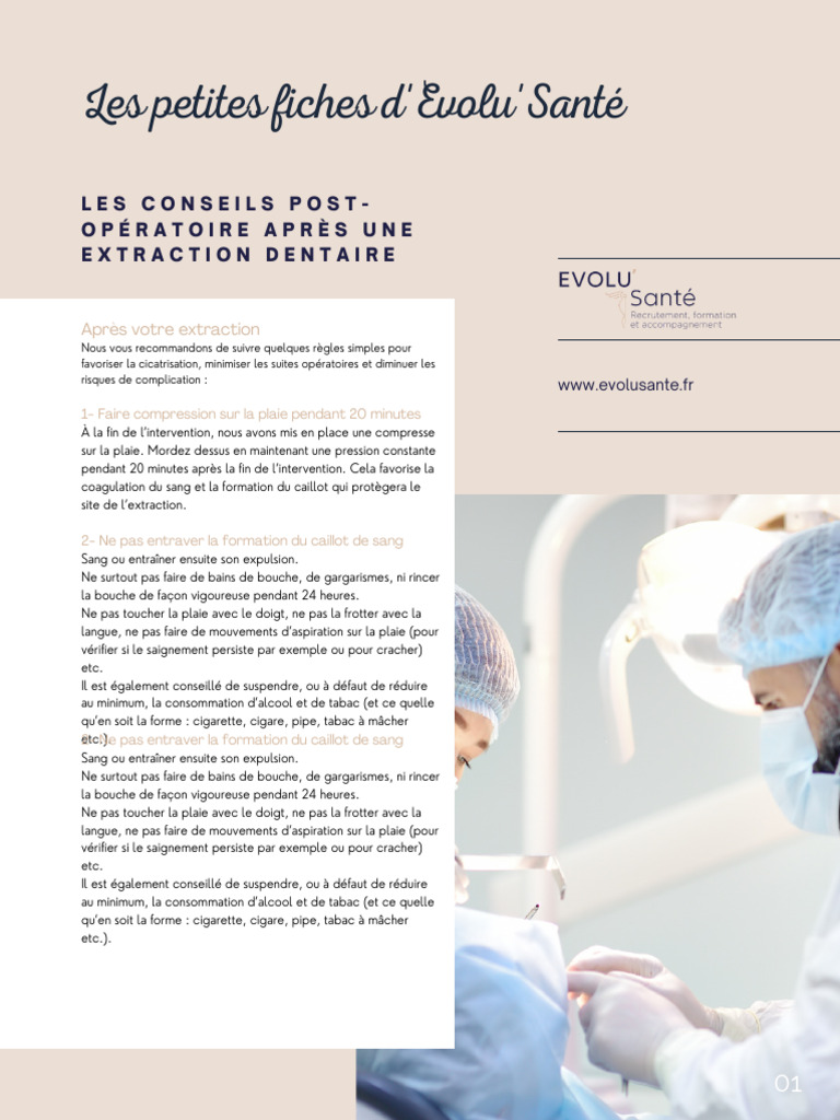 Les Conseils Post Operatiure Aores Une Extraction Dentaire | PDF
