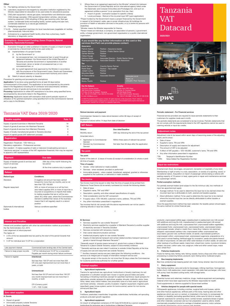 Tanzania Tax Vat Card 2020 | PDF | Value Added Tax | Taxes