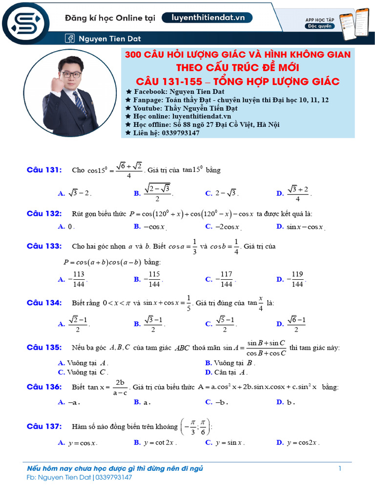 (Toán 11) 300 Câu LG Và HKG - T NG H P Lư NG Giác | PDF