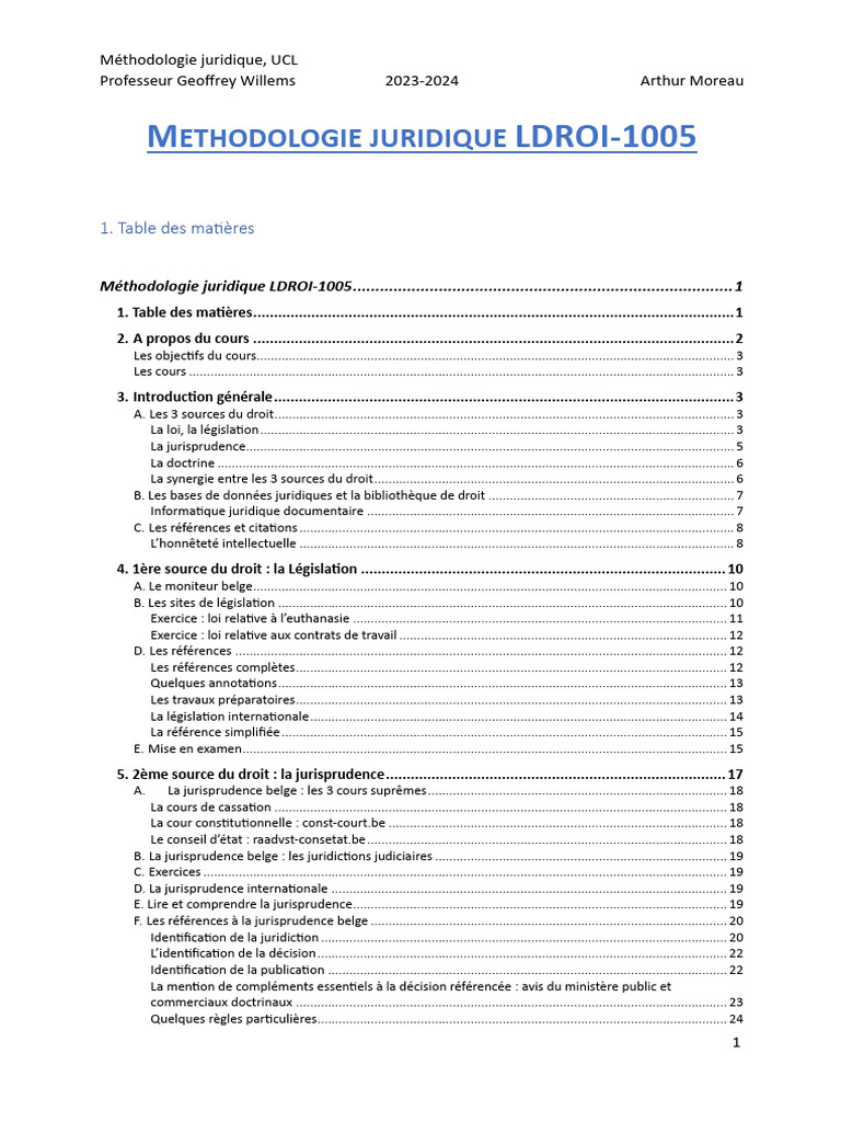 B1Q1 - Méthodologie Juridique - Cours Complet - Arthur Moreau | PDF