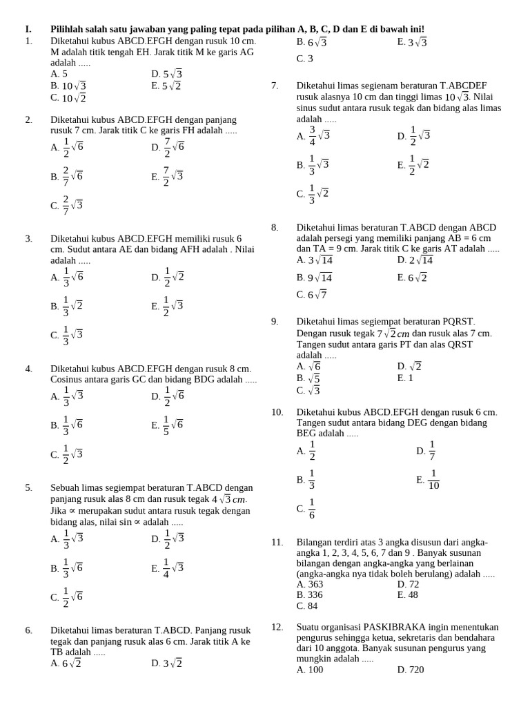 1 - Soal Matematika Wajib Kelas 12 - WEBSITE WWW - Kherysuryawan.id | PDF