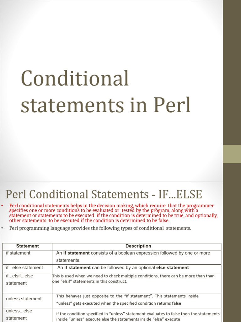 Conditional Statements in Perl | PDF