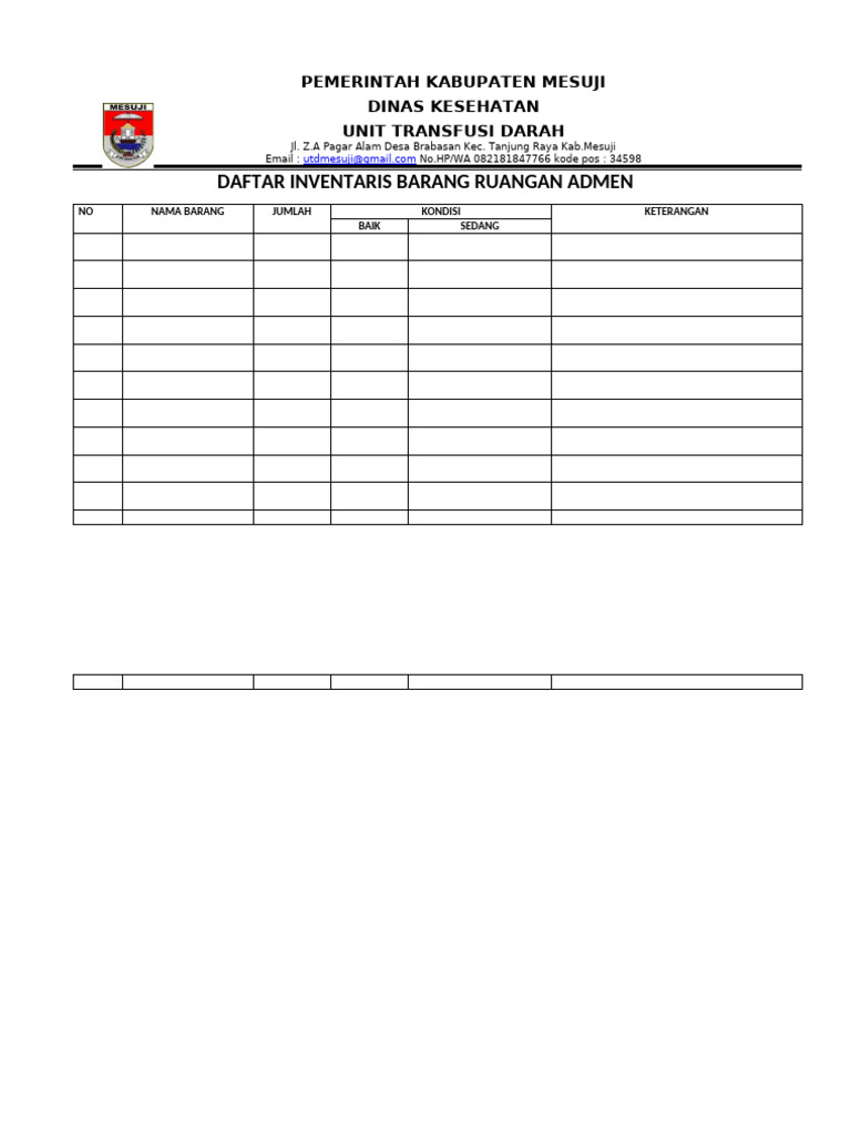 Daftar Inventaris Barang Ruangan Admen | PDF