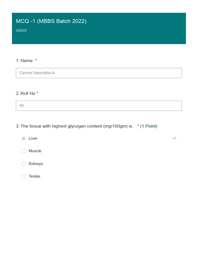 MCQ - 1 (Mbbs Batch 2022) | PDF