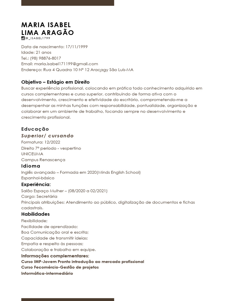 Currículo Maria Isabel Lima | PDF