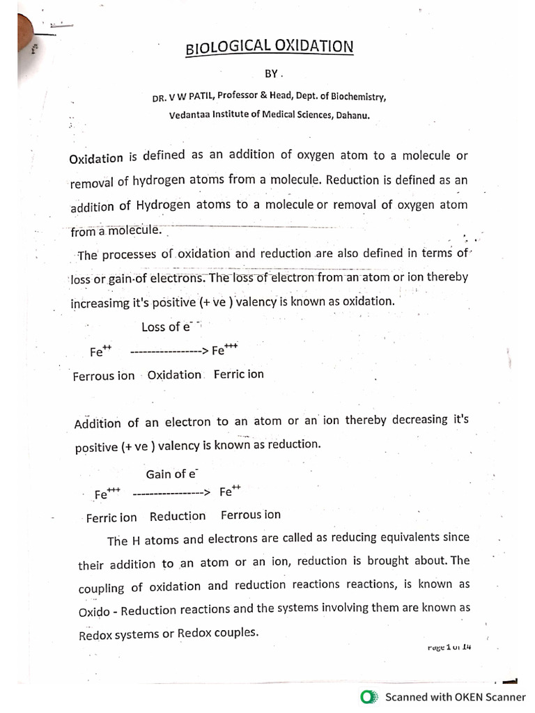 Biological Oxidation | PDF