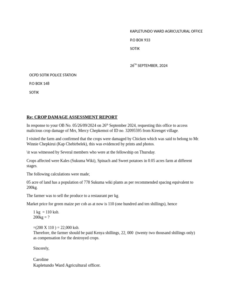 Crop Damage Assessment Report | PDF