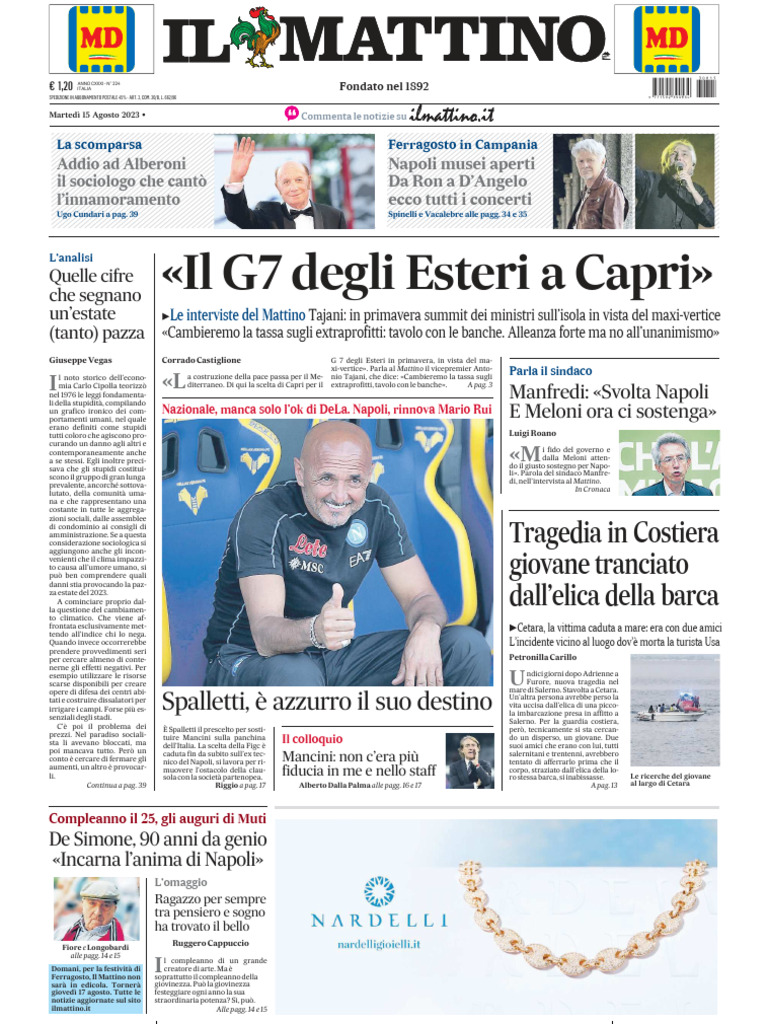 Pagine Da Il Mattino Napoli 15 Agosto 2023 | PDF