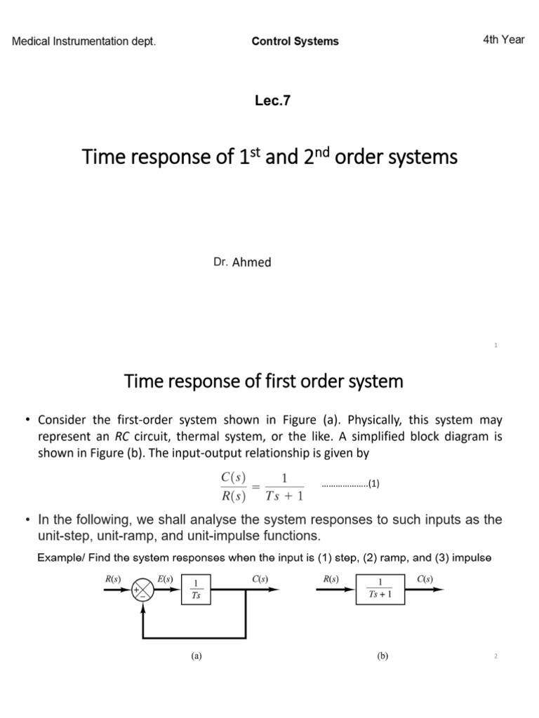 Control - Lec7 - Time Response - 1st - 2nd - Order - Systems | PDF