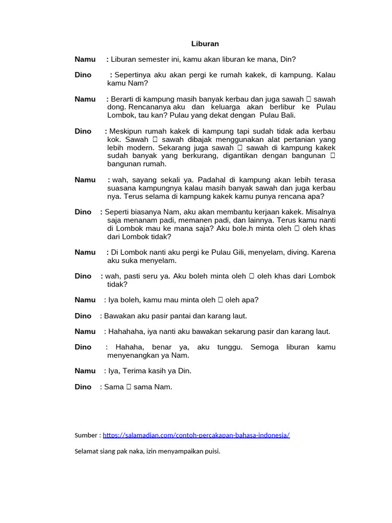 Teks Membaca - Liburan | PDF