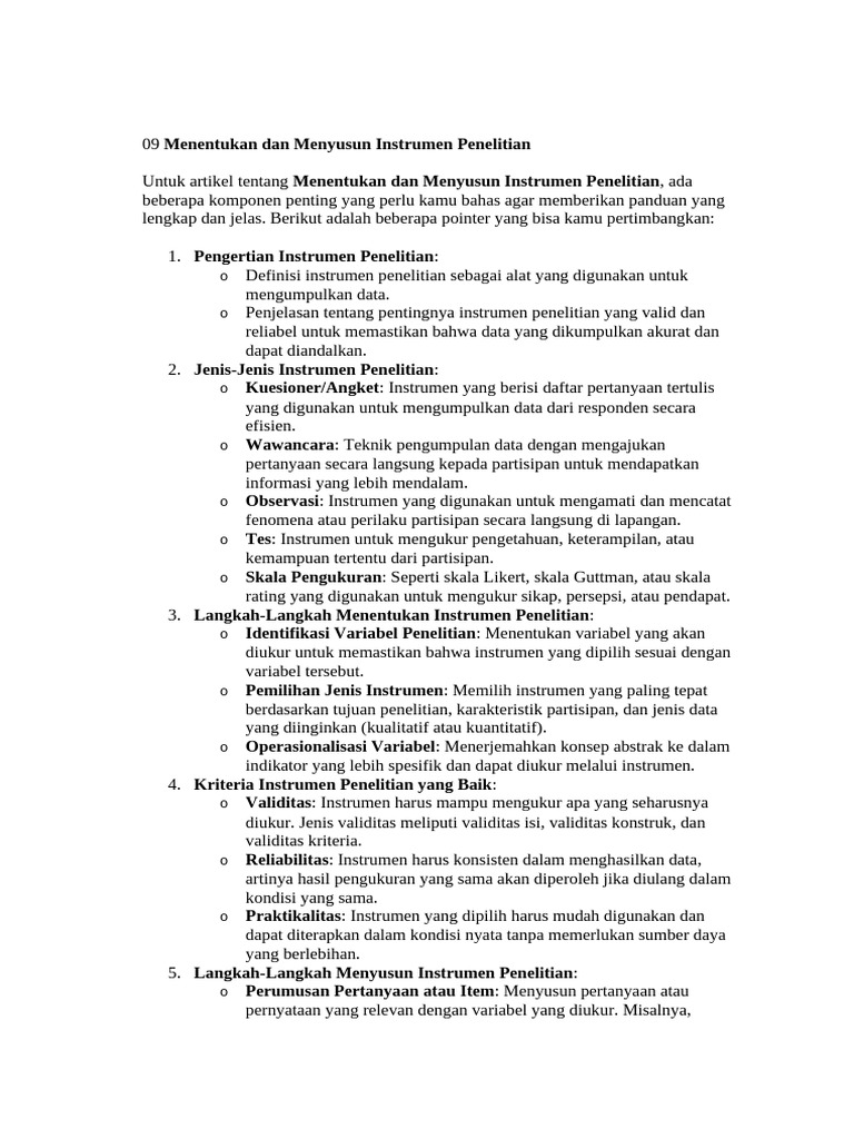09 Menentukan Dan Menyusun Instrumen Penelitian | PDF