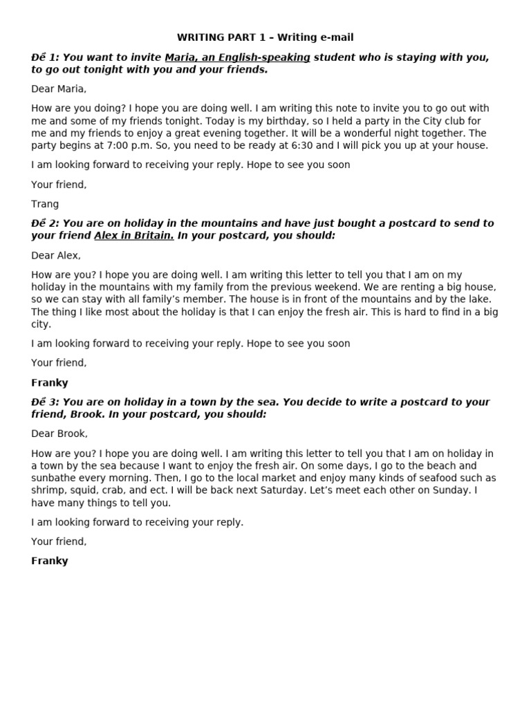 WRITING PART 1 - Vstep | PDF
