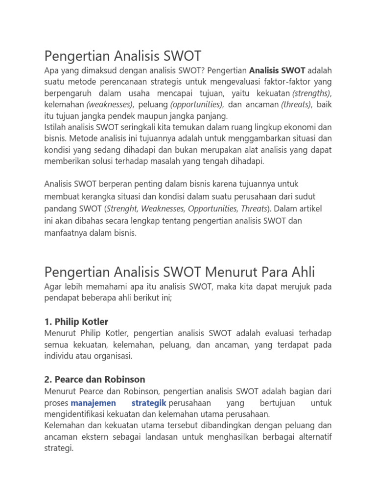 Pengertian Analisis SWOT | PDF