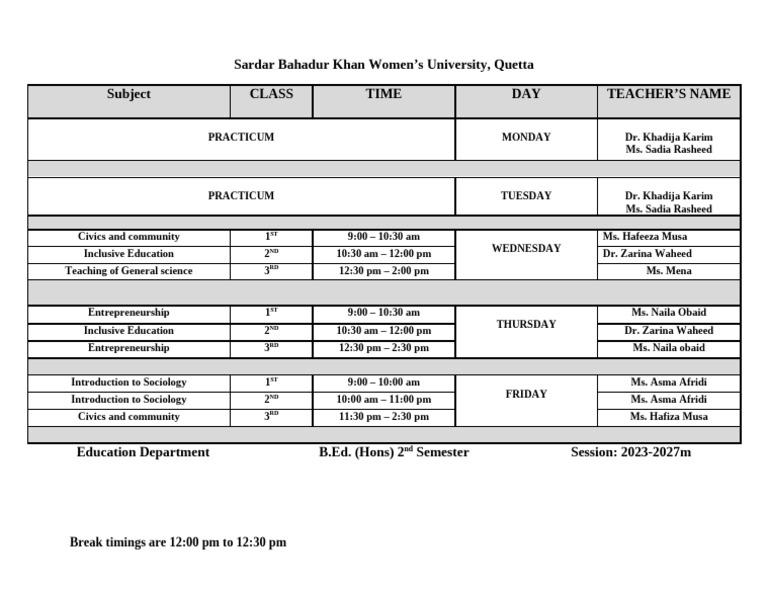 Time Table 3rd Semester | PDF