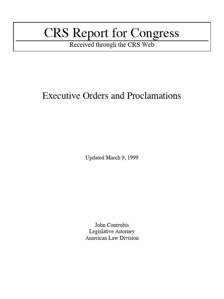 CRS Report For Congress: Executive Orders and Proclamations | PDF