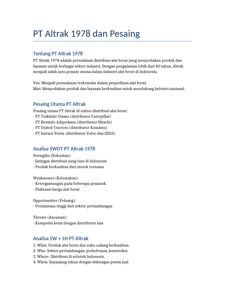 Analisa PT Altrak 1978 | PDF