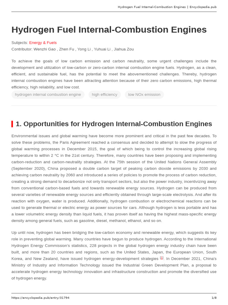 Hydrogen Fuel Internal Combustion Engines 2 | PDF