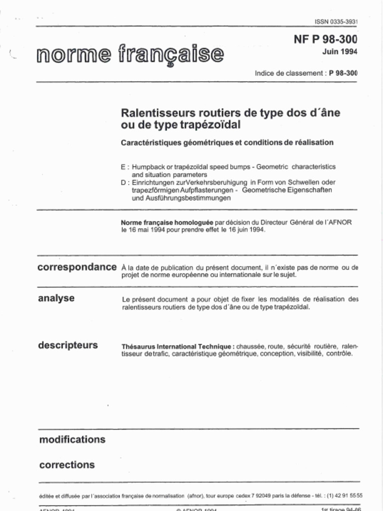 Norme NF P 98-300 - Ralentisseurs Routiers Type Dos D'âne Ou Trapézoïdal | PDF