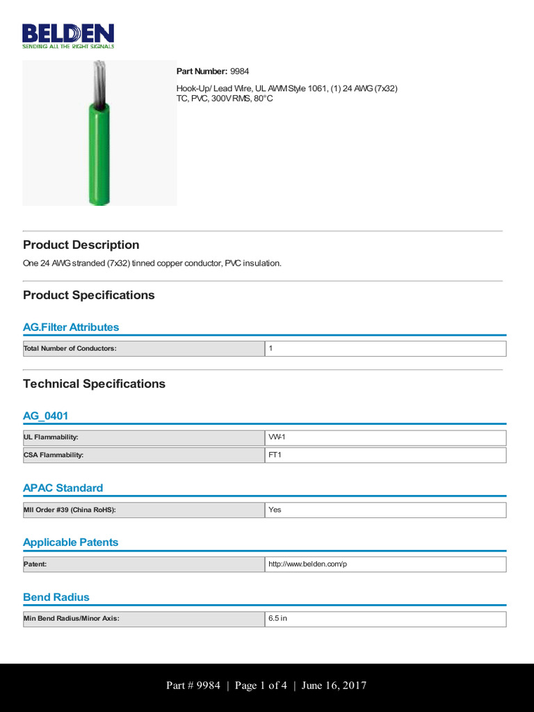 9984 - Technical Datasheet - Belden-1095727 | PDF