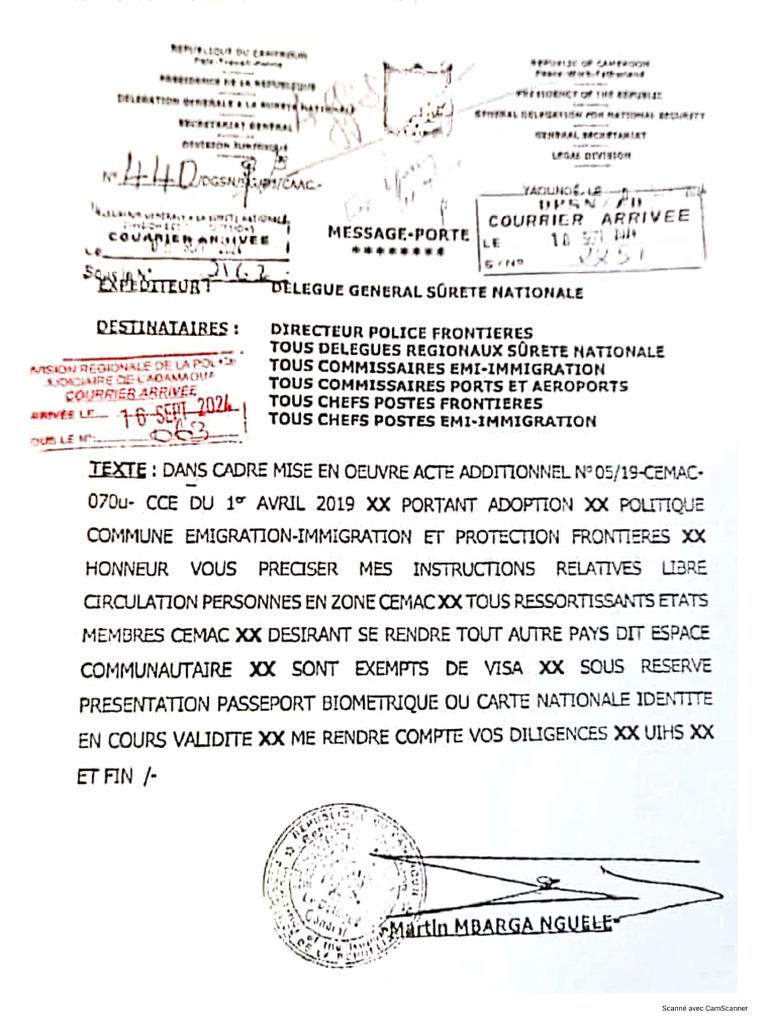 Décision de Libre Circulation en Zone CEMAC | PDF