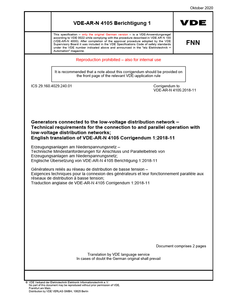 VDE-AR-N 4105 Berichtigung 1: Reproduction Prohibited - Also For ...