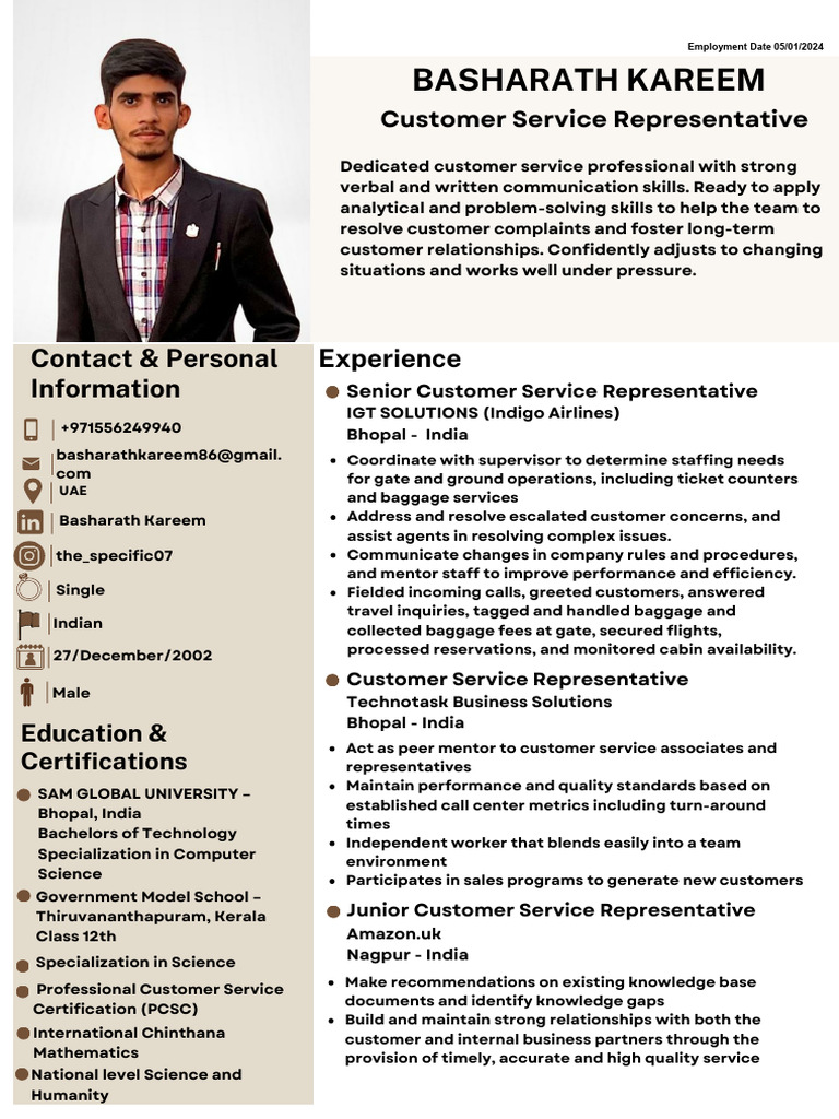 Basharath Kareem: Experience Contact & Personal Information | PDF