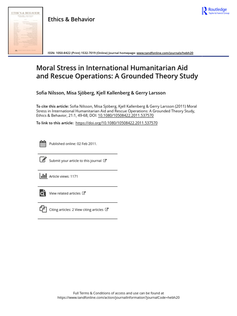 Moral Stress in International Humanitarian Aid and Rescue Operations A ...