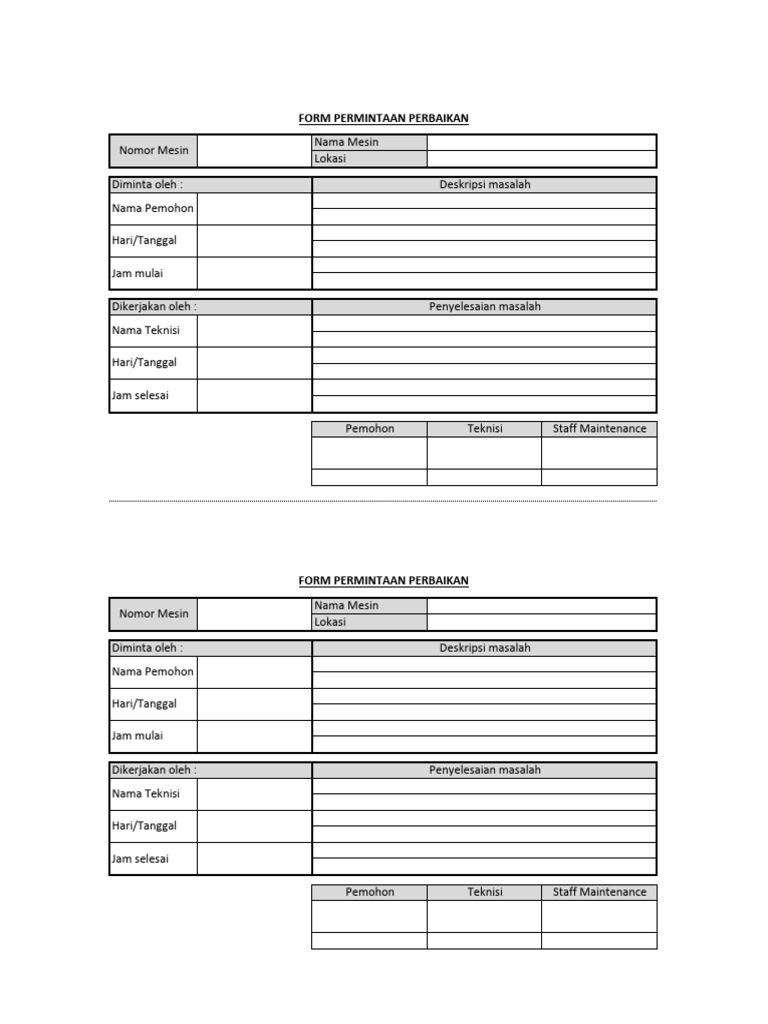 Form Permintaan Perbaikan | PDF
