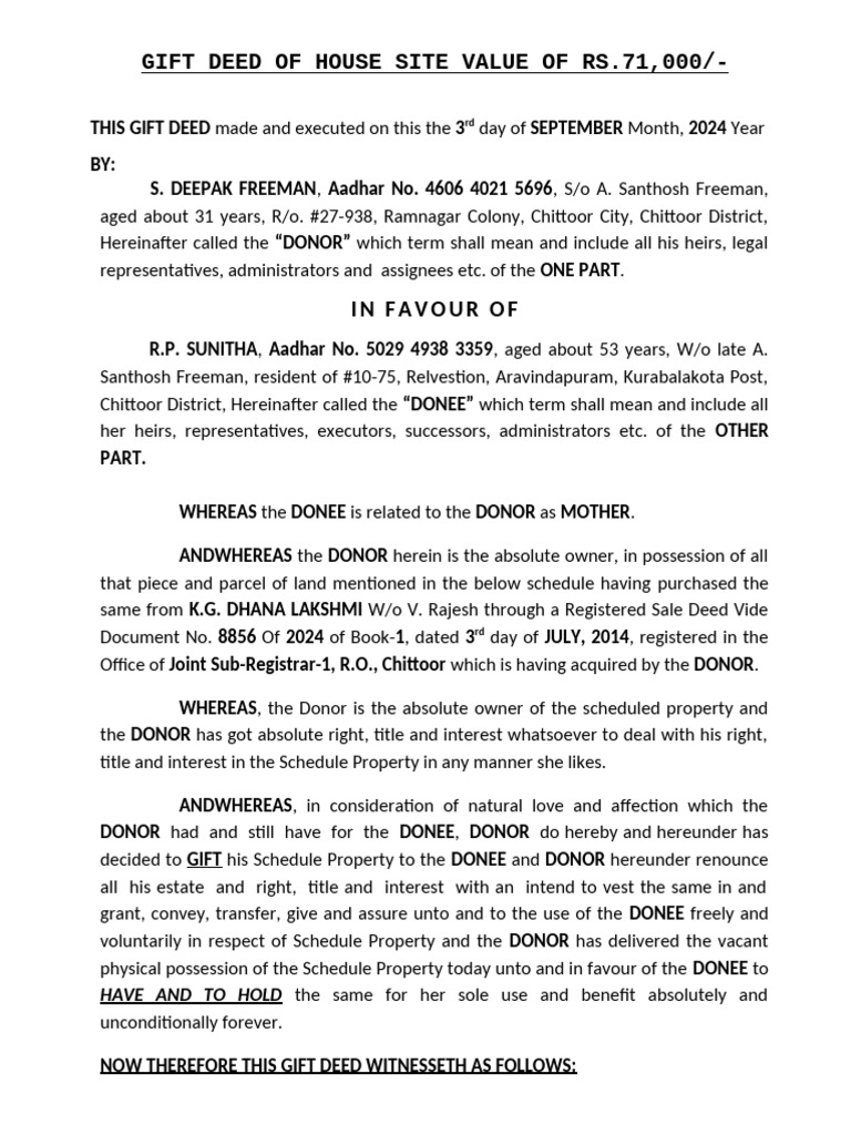 Gift Deed (03.10.2024) | PDF
