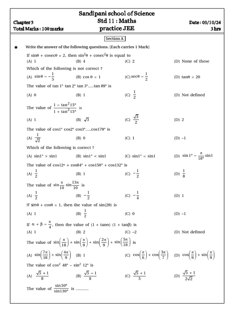 PracticeJEE D03 Oct 2024 | PDF