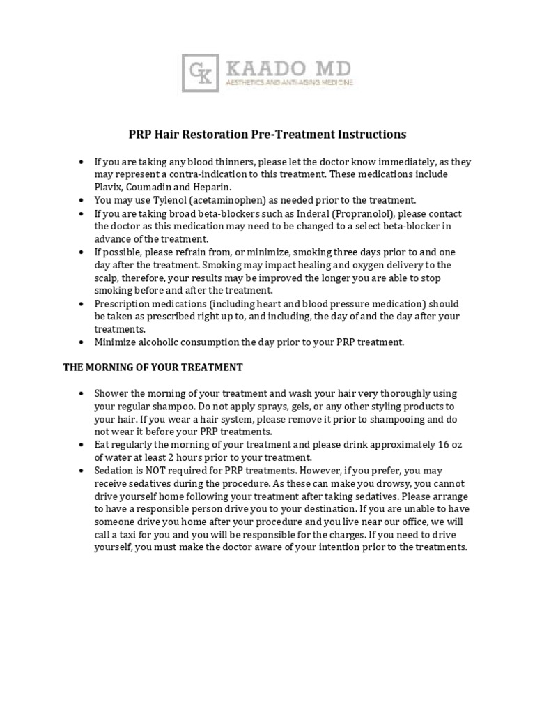 PRP Hair Restoration Pre Post | PDF | Diseases And Disorders | Wellness