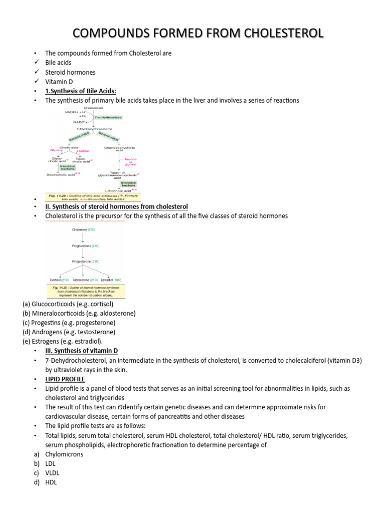 Compounds Formed From Cholesterol | PDF | Cholesterol | Wellness