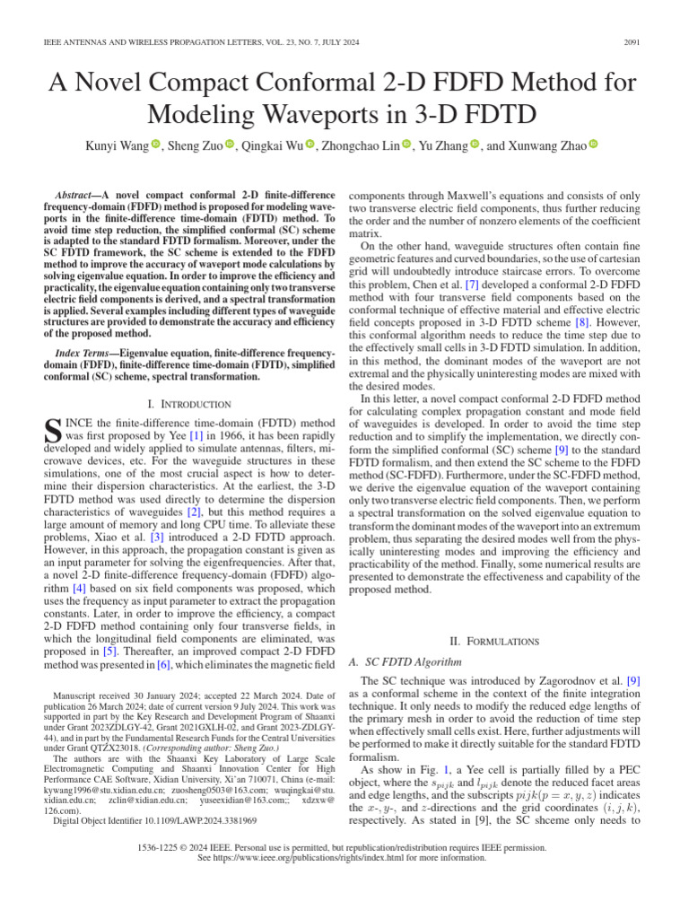 A Novel Compact Conformal 2-D FDFD Method For Modeling Waveports in 3-D FDTD | PDF