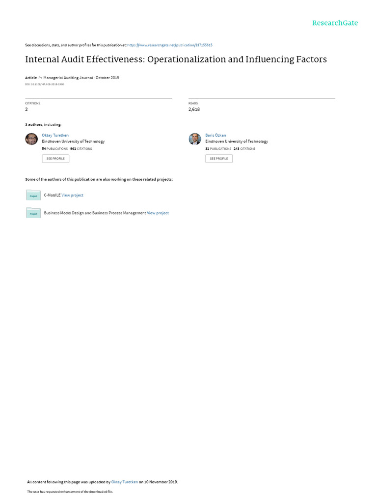 Internal Audit Effectiveness Operationalization and Influencing Factors ...