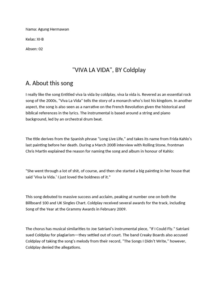 Song - Assignment 1 and 2 - Agung Hermawan - XI-B | PDF