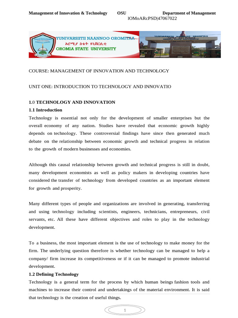 I. Introduction To Technology and InnovationW | PDF